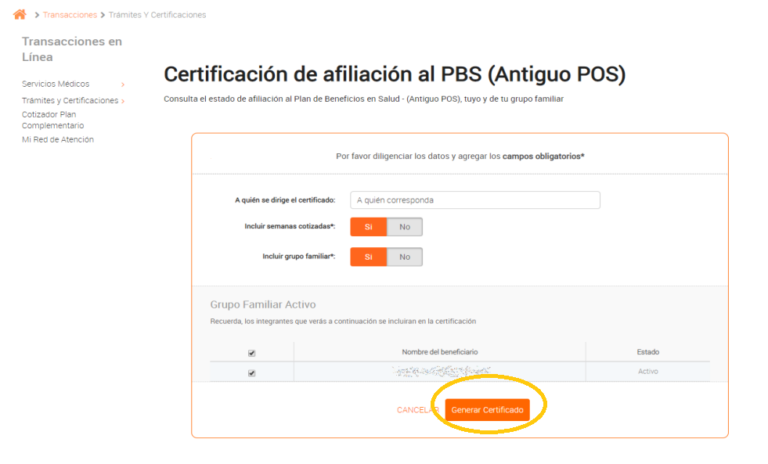 Compensar EPS Certificado de afiliación - Trámites y Diligencias